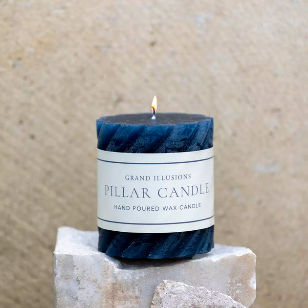 Rustic Twisted Pillar Candles - Inky Blue – Rose & Lyons